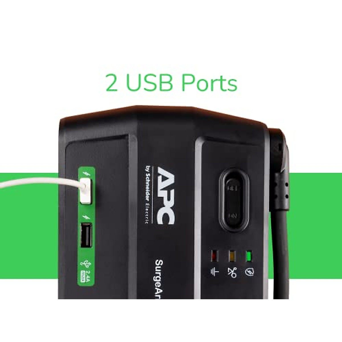 APC Power Strip with USB Charging Ports, Surge Protector P8U2, 2630 Joules, Flat Plug, 8 Outlets