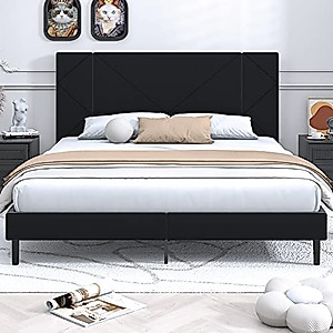 Flolinda Queen Bed Frame Stylish Upholstered Bed Frame Queen Size Platform with Tufted Velvet Headboard Stable Queen Size Bed Frame with 28pcs slats 10 Bed feet Queen Bed Frame no Box Spring Needed