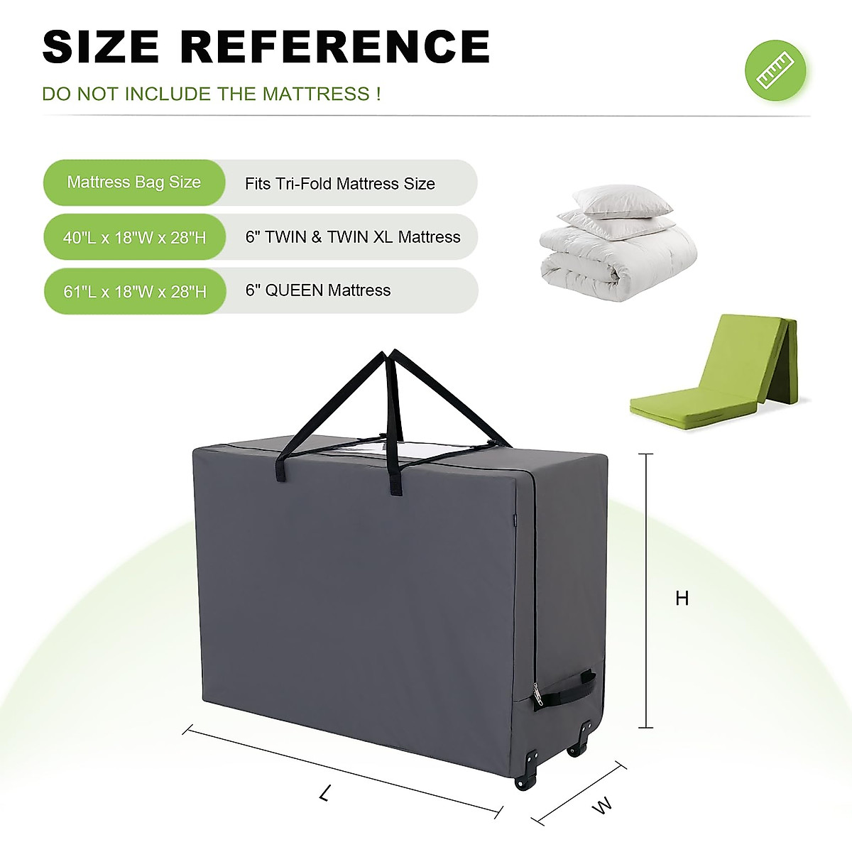 Cuddly Nest Rolling Folding Mattress Storage Bag - Heavy Duty Storage Container Fits for Tri-Fold Mattress Christmas Tree with 2 Wheels & Handles(Fits 6" QUEEN Mattress)