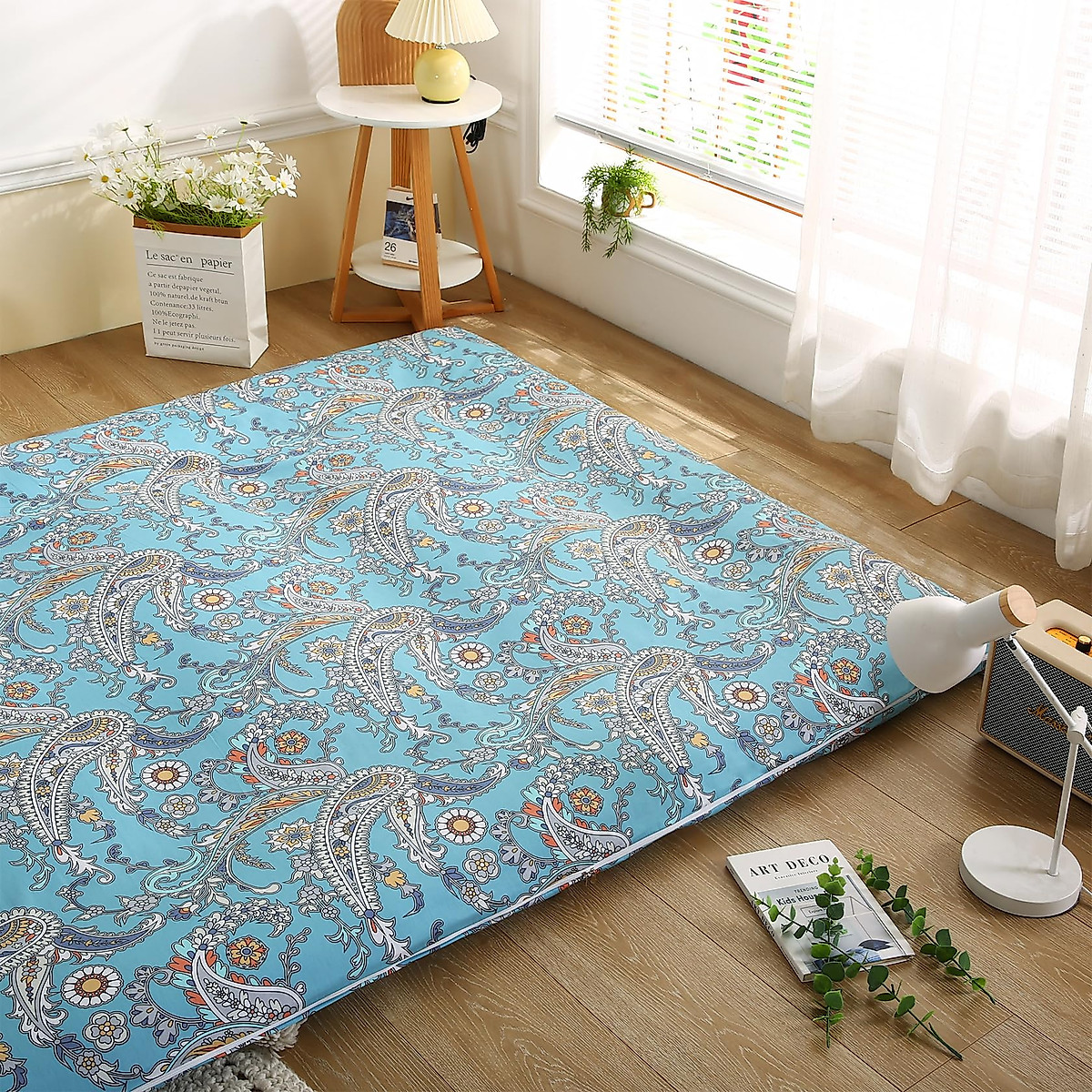 YUDACHU Futon Floor Mattress Cover with Zipper, Cotton Japanese Futon Cover Full Size, Machine Washable Soft Skin-Friendly Tatami Mattress Cover for Dust Protection