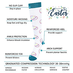 Junely Easter Compression Socks for Women 20-30 mmhg Knee High for Running Work Support Nurses Pregnancy Travel Sports Swelling White