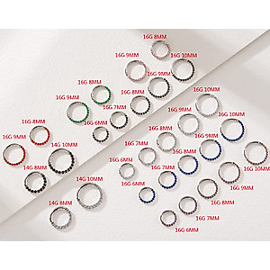 Showself 16G Septum Rings Septum Clicker Green Cubic Zirconia Septum Jewelry Surgical Steel 16 Gauge Daith Hoop Earrings Daith Piercing Jewelry (8mm)