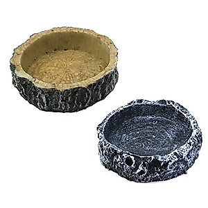 Tighall Reptile Food Bowls Reptile Ramp Dish Pets Imitation Wood Feeding Plate Tortoise Rock Food Dish Frog Water Bowls for Corn Snake Crawl Pet