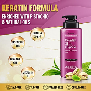 Jenoris Keratin Shampoo for Women, Moisturizing Shampoo for Keratin Treated Hair, With Natural Omega Oils, Salon Professional, Paraben & SLS Free, Smoothing Shampoo for Dry & Damaged Hair, 16.9 Fl Oz