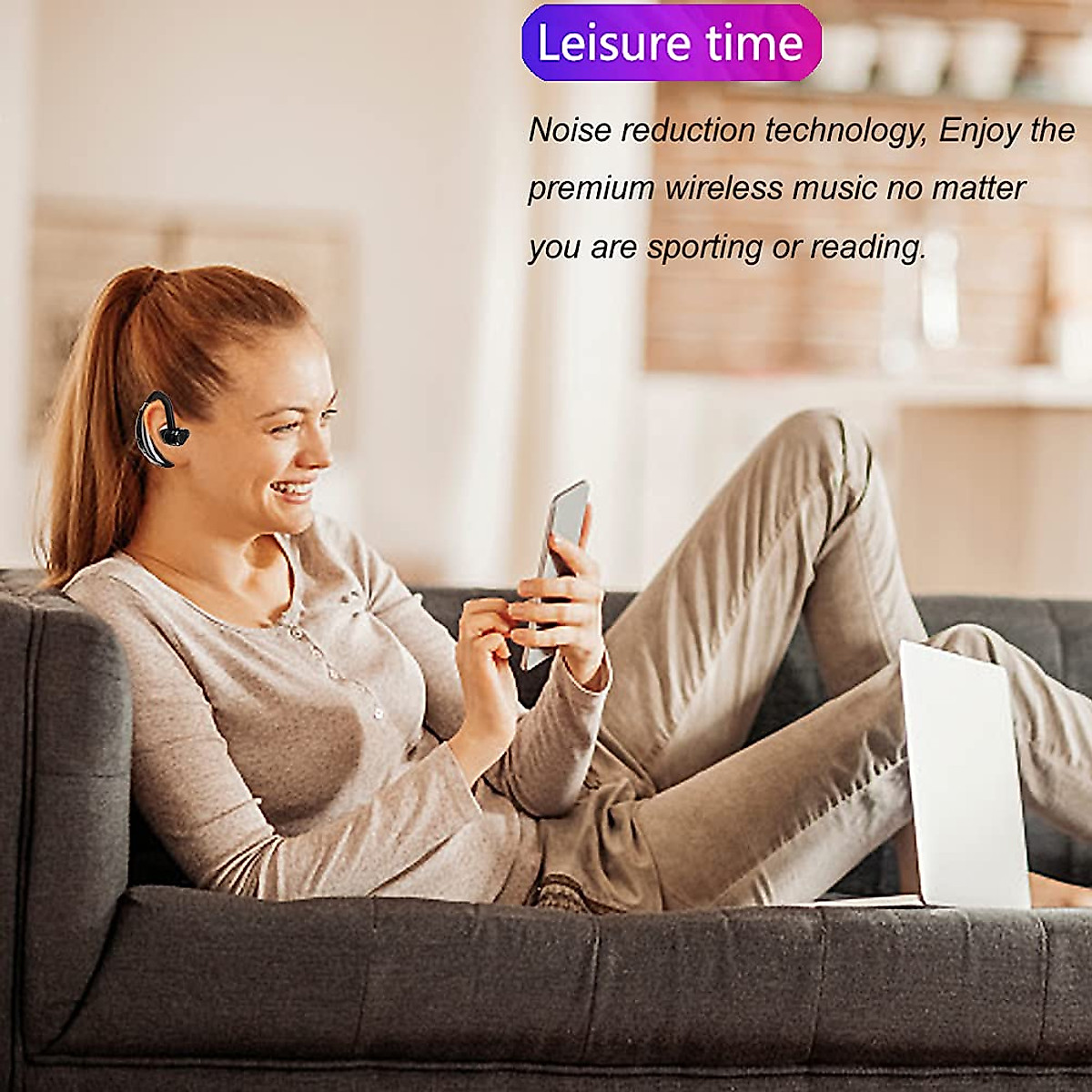 Agkey Wireless Earpiece Voice Command Wireless Headset Noise Cancelling Wireless Headset in-Ear Headphone Business Earphones Compatible with Android iOS Smart Phones Laptop for Office Driver Trucker