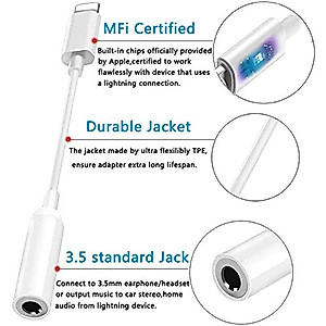 [Apple MFi Certified] for iPhone 3.5mm Headphone Adapter, 2-Pack Lightning to 3.5mm AUX Audio Stereo Headphone Connector Compatible for iPhone 11/XS/XR/X 10 8 7, iPad, Support Music Control + Calling