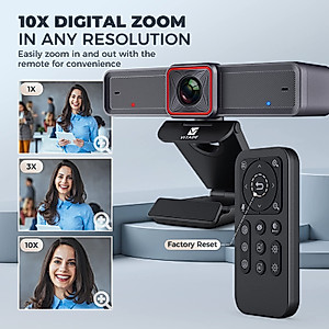 VITADE 4K Webcam with AI-Powered Framing,Remote Control Web Camera/10X Digital Zoom 4k 30fps Web cam with USB 3.0 HDR/Dual Noise Cancelling Microphones for PC Mac, Streaming, Video Call, Zoom, Skype
