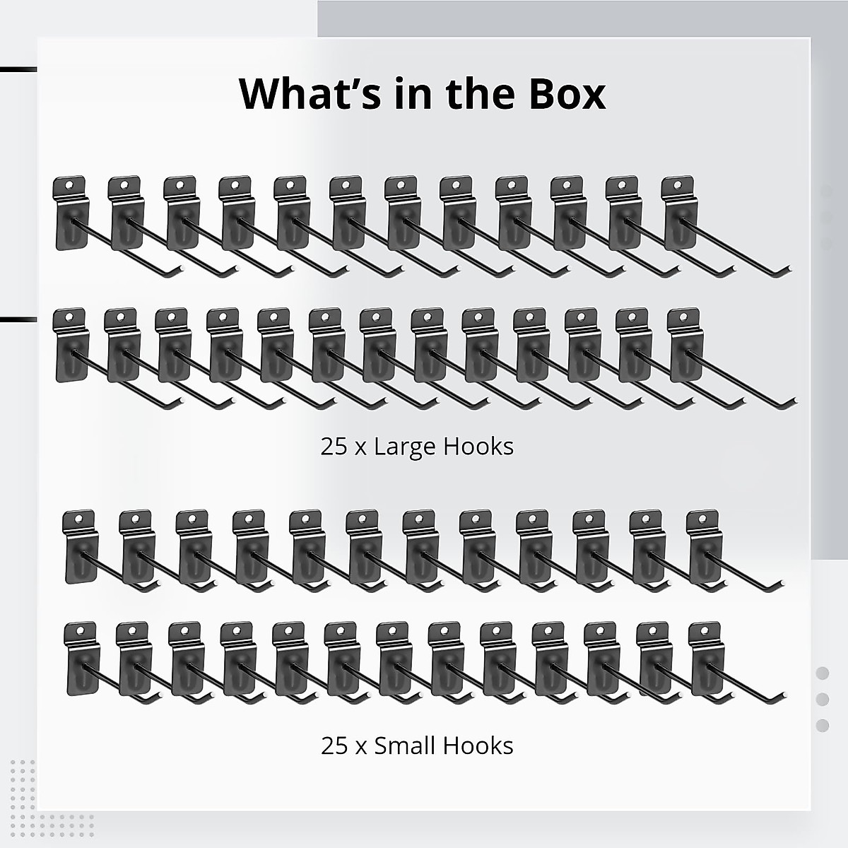 yeesport 50 Packs Black Metal Slatwall Hooks, 6 and 4Inch Tool-Free Slatwall Accessories Hooks Hangers for Slotwall Panels, Slat Wall Board Hanging Hooks for Garage Shop Retail DisplayKitchen