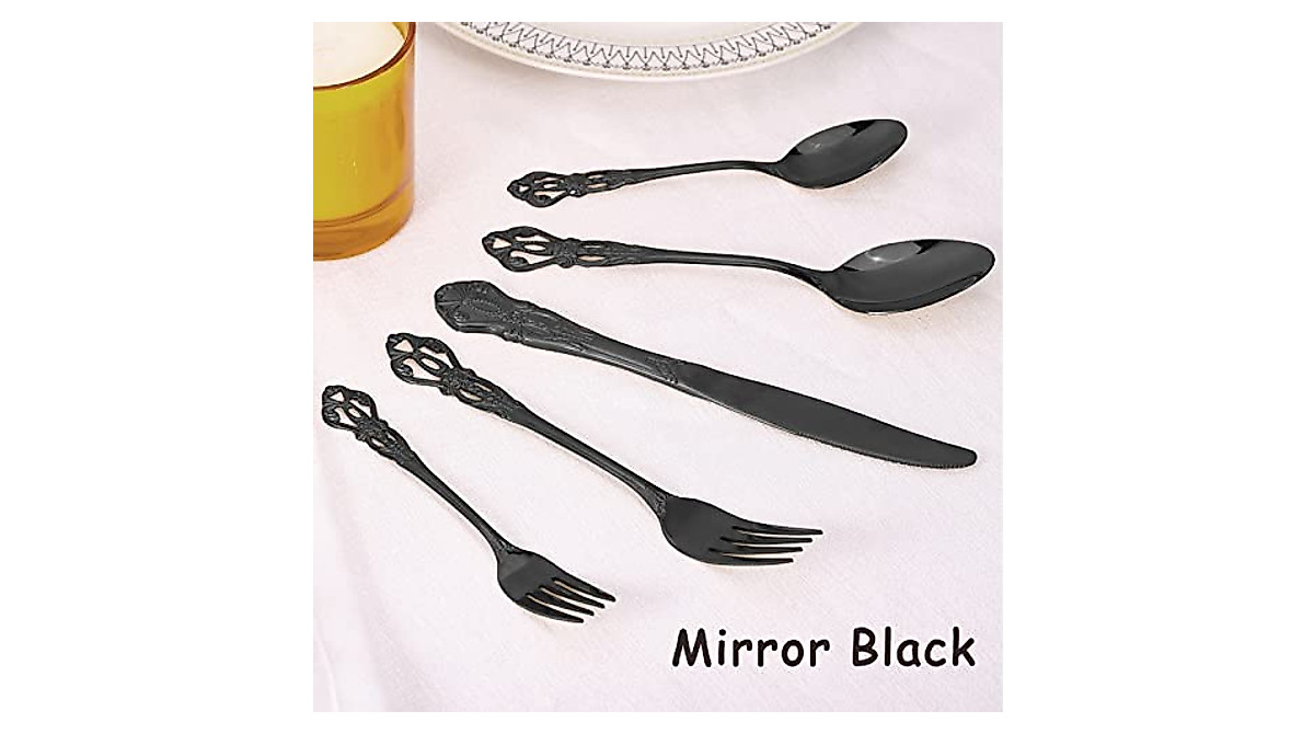 Black Silverware Set for 4 - Elegant Retro Royal Flatware Set