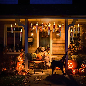 UPLAVIE Halloween Decorations, Hanging Floating Candles with Wand Remote Control, 12 Pcs Hanging Floating LED Candles Warm White Light Window Candles Christmas Decor for Halloween Christmas Party