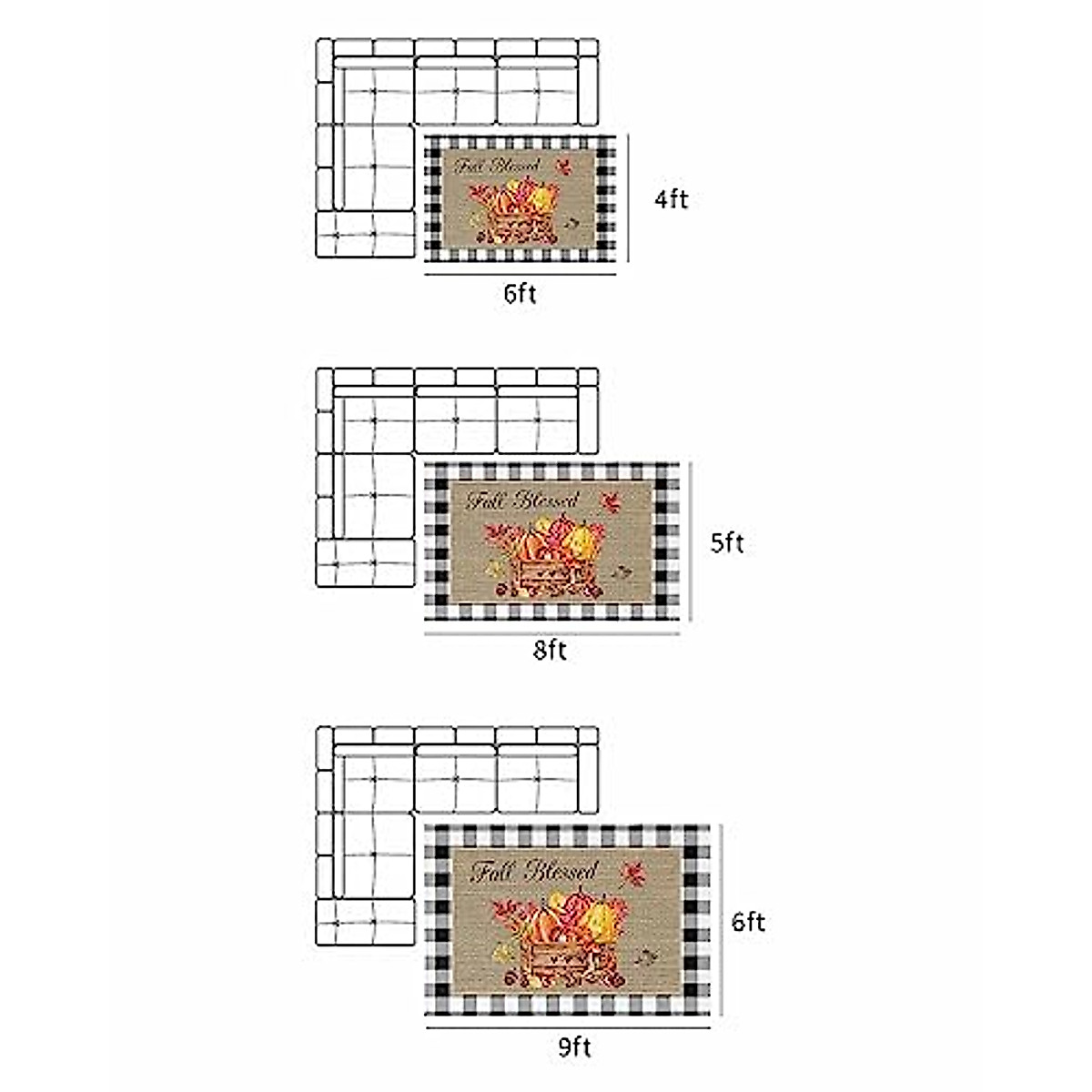 Outdoor Rug 4x6 Reversible Mats Non-Slip Area Rug Outdoor Carpet,Thanksgiving Pumpkin Autumn Leaves Mat for Patio Camping Rv Picnic Backyard Deck Balcony Porch Beach Trailer