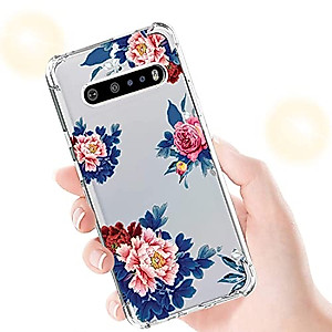 Tothedu Phone Case for LG V60 ThinQ 5G Case/LG V60/LM-V600 Case for Girls, Clear Slim Shockproof Pattern Soft Flexible TPU Back Phone Protective Cover Cases for LG V60 ThinQ (Blue Flower)