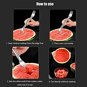 2024 Upgraded 2-in-1 Stainless Steel Fruit Cutter: Dual-Functional Fork & Knife with Ergonomic Round Handle for Fruits & Watermelon - Ideal Summer Kitchen Gadget for Home Use (B 1Pcs)