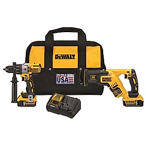 DEWALT DCK294P2 20V Max XR Lithium Ion Hammerdrill & Reciprocating Saw Combo Kit, 50Ah Pack