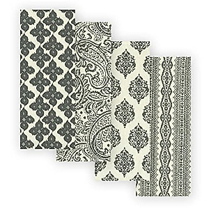 Elrene Home Fashions Everyday Casual Prints Assorted Cotton Fabric Kitchen Towels, Set of 4, 17" x 28", Gray 4 Count
