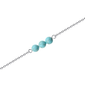 Fondgem Turquoise Stone Bar Choker Necklace – Handmade Delicate Genuine Gemstone Girls Small Turquoise Simple Gemstone Birthstone Gem Bead Jewelry Necklace Dainty 16 Silver for Women Teen Girls