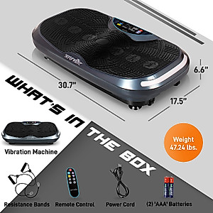 SereneLife Standing 3D Vibration Board Exercise Machine - Whole Body Workout Vibration Fitness Platform Passive Exercise - 2 Motor 3D Motion Technology, Resistance Band - Weight Loss & Toning SLVBX3