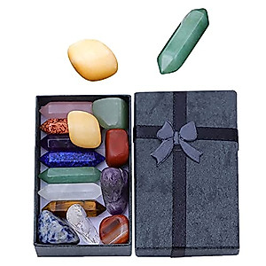 Crystal Chakra Yoga Stone, Natural Crystal Hexagonal Column, Spiritual Meditation Therapy Tumbled Stones, DIY Gift Box Decoration Matching Set (Black)