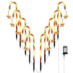 10pcs Christmas Candy Cane Lights 20” LED Christmas Candy Cane Pathway Marker Lights,Christmas Stakes Lights for Xmas Holiday Party Walkway Patio Garden Decor
