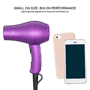 Wazor Compact 1000W Blow Dryer for Kids & Pour Painting Mini Travel Hair Dryer for RV, Ionic Lightweight Dryer with Concentrator, Cool Shot Button, Purple