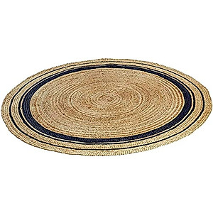 Yonir Exports Hand Braided Round Black Border Natural Jute Area Rugs for Living , Kitchen, Garden Indoor & Outdoor Carpet-8" (96 Inch)
