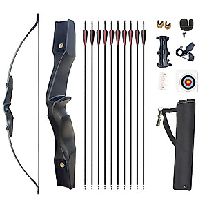 Monsour Archery 53" Takedown Recurve Bow and Arrows Set for Adults Metal Riser Longbow Kit Right Hand Straight Bow for Beginner Hunting Shooting Practice 30 40lb （30lb）