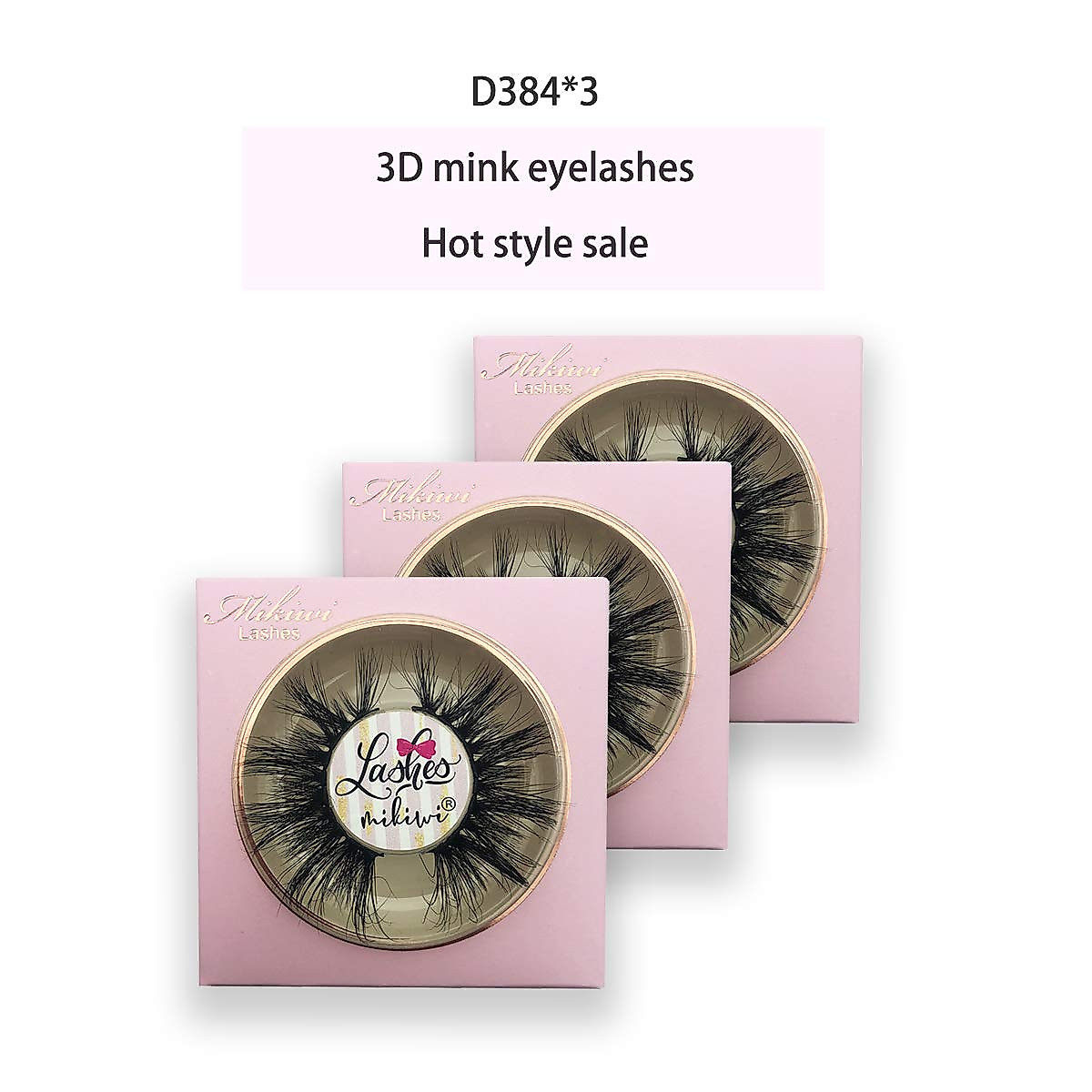 Mink lashes Mikiwi 3 Pairs Eyelashes D384-3, Real Mink Eyelashes, Fluffy Mink Lashes, Thick HandMade Full Strip Lashes, Cruelty Free Luxury Makeup Dramatic Lashes, 20mm 3D Mink Lashes