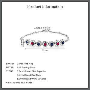 Gem Stone King 925 Sterling Silver Blue Sapphire and Red Ruby Tennis Bracelet For Women (2.59 Cttw, Gemstone September Birthstone, 7 Inch with 2 Inch Extender)