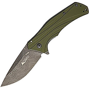 Kershaw Knockout A/O Folding Knife OD Green, 3.25 inches Damascus - 1870OLDAM