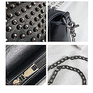 Hoce Leather Rivet Crossbody Purse Small Studded Chain Bag for Women Girls Black A