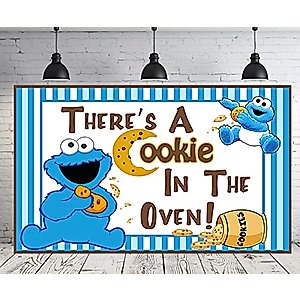 Baby Cookie Monster Backdrop for Gender Reveal Party Supplies 5x3ft There's a Cookie in The Oven Banner for Street Baby Shower Party Decorations