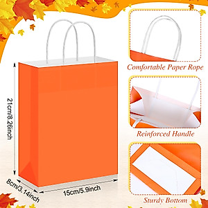 Humyoun 24 Pcs Fall Gift Bags Bulk Fall Candy Goodies Bags Kraft Paper Orange Gift Bags with Handles for Thanksgiving Autumn Wedding Birthday Party Favors
