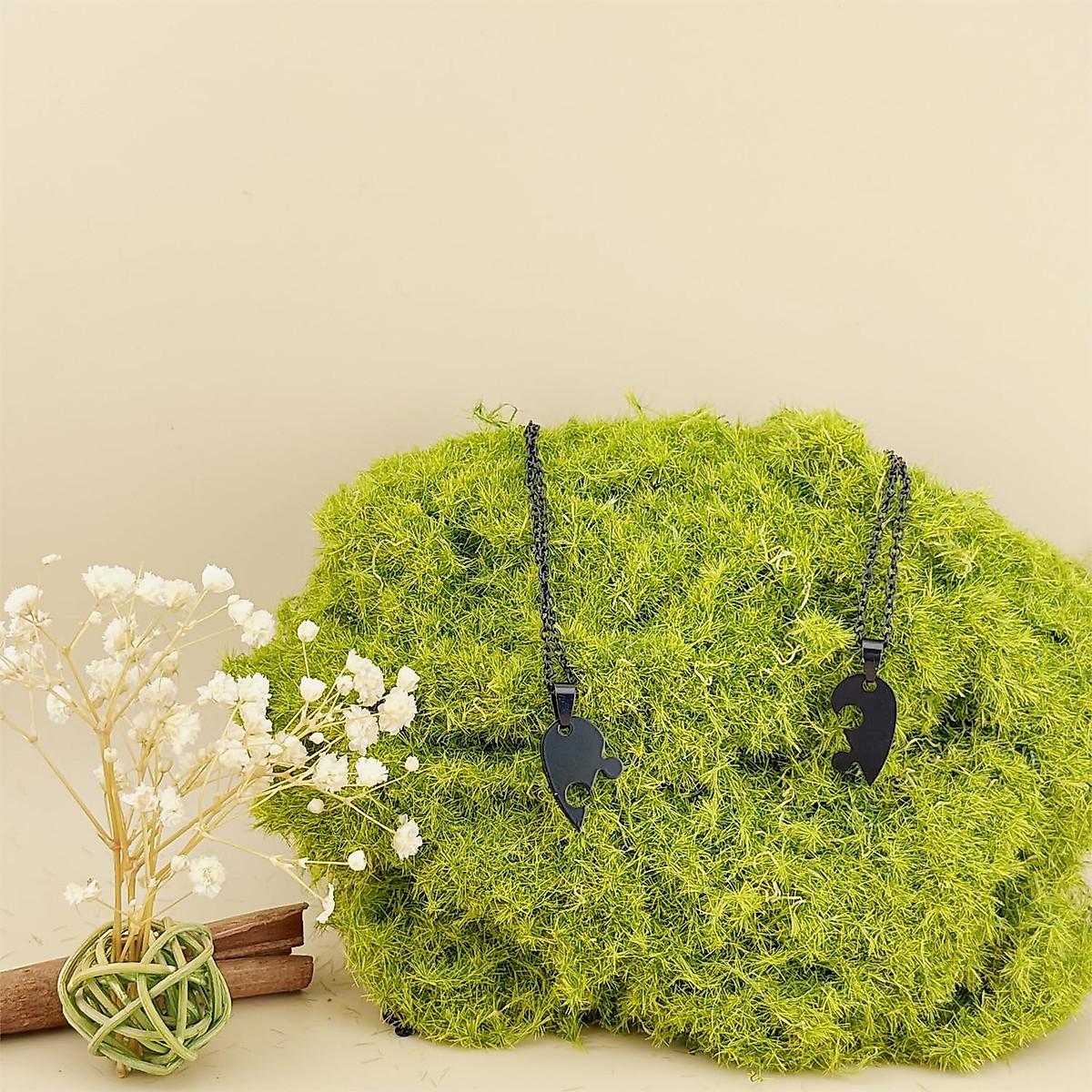 JOYA GIFT 2 Pieces Gold Stainless Steel Heart-shaped Necklace Puzzle set Black Couple Necklace His and Her Pendant Necklaces Matching for Boyfriend Girlfriend Best Friends Jewelry Gift