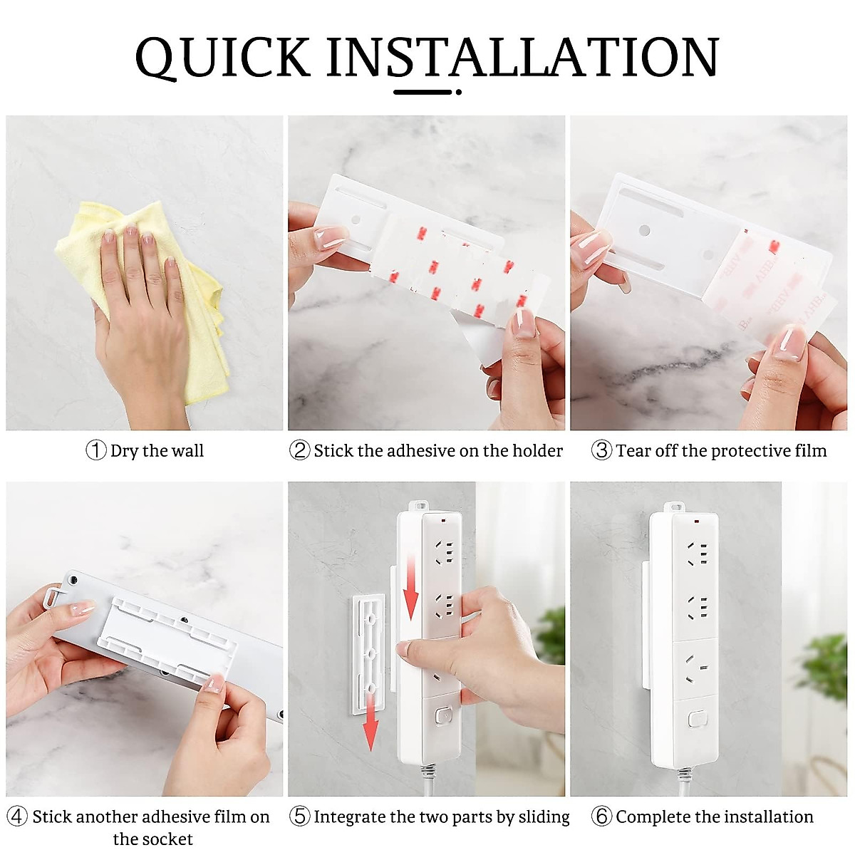 8 Pack Desktop socket fixer, Plug-in Surge Protector Holder, Desktop Mobile Self-Adhesive Punch-Free Socket Holder, for Kitchen Home Office Cable Management (White) (White)