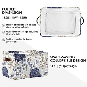 Blue White Floral Gold Iphone Wallpaper_ #Blueflowerwallpaper Square Storage Basket Storage Bins Canvas Storage Organizer Closet Shelf Organizer for Home Office, 2 Pc
