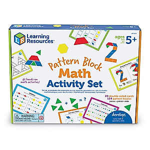 Learning Resources Pattern Block Math Activity Set, Math Games for Kids, Educational Games, Preschool Math, Montessori, 144 Pieces, Age 5+