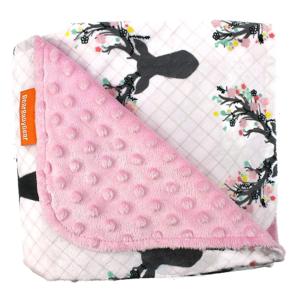Dear Baby Gear Soft Floral Baby Blanket with Antlers - Newborn Girl Blanket - Warm Quilt and Infant Blankets - Toddler Blankets for Girls - Pink Cute Quilt- Light Pink 40x30 Inches
