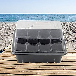 12 Holes Plastic Nursery Pot Grow Container Sprout Plate with Transparent Lids for Gardening Flower Cultivation Planting Containers 5Pcs (Black)