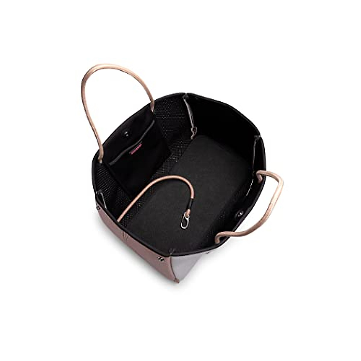 Haute Shore - Greyson Diva Neoprene Tote Bag w/Zipper Wristlet Inside, White W/Black, Rosegold & White Stripe