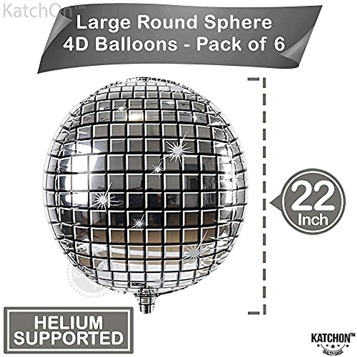 KatchOn, Silver Disco Ball Balloons Decorations - 22 Inch, Pack of 6 | 4D Sphere Disco Balloons for Disco Party Decorations | 70s Party Decorations, Disco Decorations | Mamma Mia Party Decorations