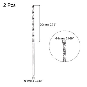 uxcell Solid Carbide Drill Bits, 1mm C2/K20 Tungsten Carbide Jobber Drill Bits Straight Shank Drilling Tool for Stainless Steel Aluminum Iron Metal Plastic 2pcs