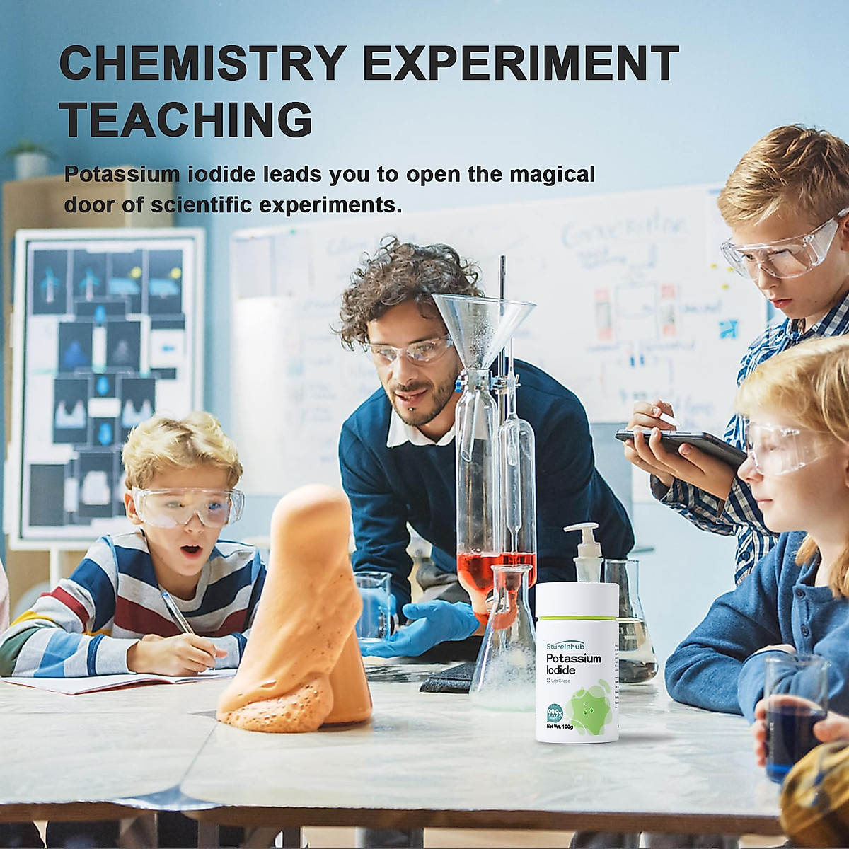 Potassium Iodide, 99.9% Purity, Powder/Crystals, 100g Lab Grade, Potassium Iodide for Elephant Toothpaste, Potassium Iodide Powder for Laboratory Teaching