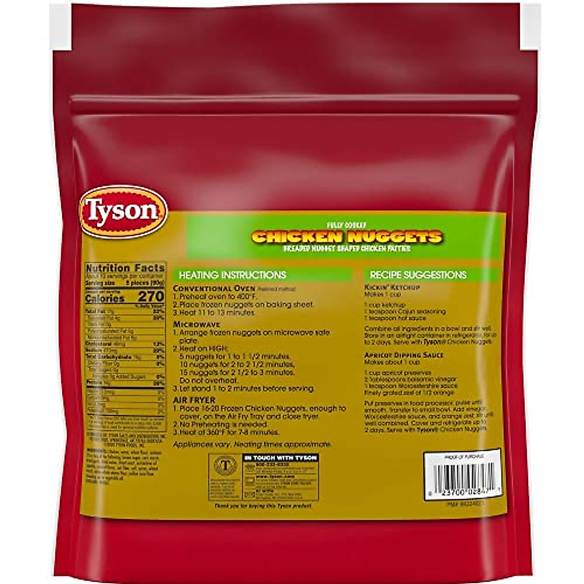 Tyson Fully Cooked Breaded Nugget Shaped Chicken Patty, 2 Pound -- 12 per case.