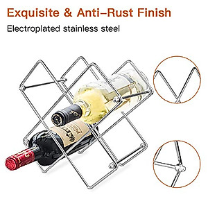 Yimerlen Tabletop Wine Rack, Geometric Countertop Wine Holder, Metal, Capacity - 6 Bottle (Silver)