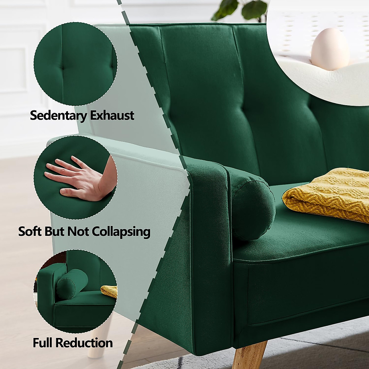 Anwickmak Blue Velvet Couch, Small Sleeper Sofa Love Seat Includes 2 Pillows, 58" Tufted Loveseat Sofa, 4 Golden Metal Legs, Mid Century Modern Sofas for Living Room and Bedroom (Beige)