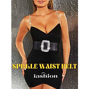 Yalice Rhinestone Waist Belt Wide Elastic Belt for Dresses Sparkle Crystal Stretchy Belts Ladies Cinch Waist Band for Women (Black, Fit Waist Belt: 32''-37'')