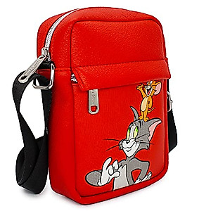 Buckle Down Hanna Barbera Bag, Cross Body, with Tom and Jerry Pose, Red, Vegan Leather