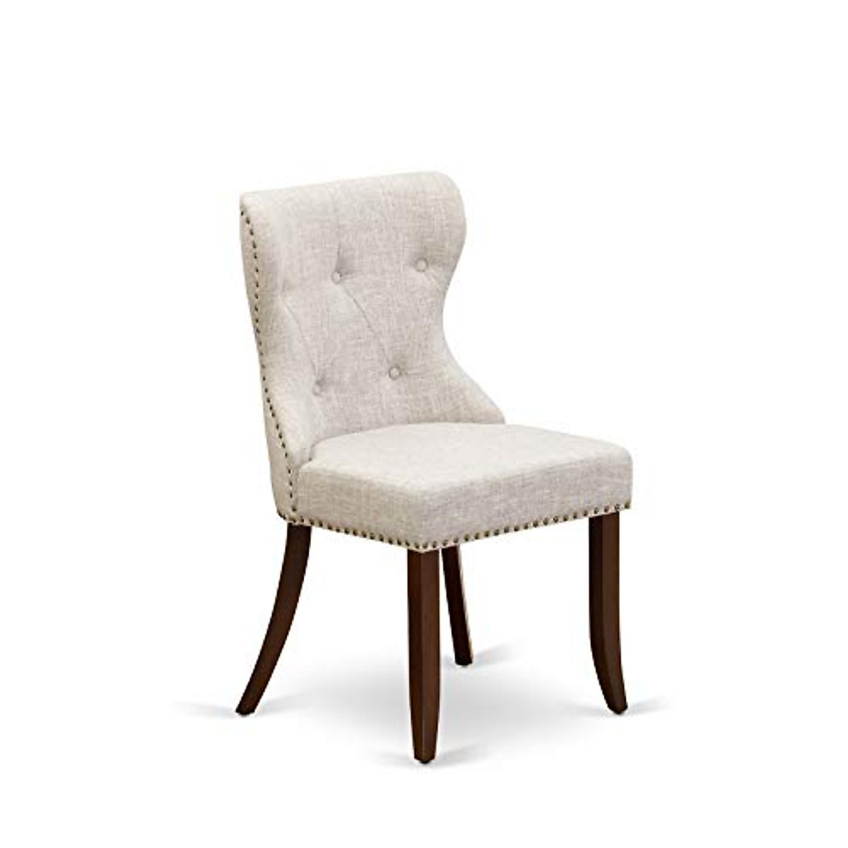 East West Furniture ESSI3-MAH-35 3 Piece Modern Dining Table Set Contains a Round Wooden Table with Pedestal and 2 Doeskin Linen Fabric Upholstered Chairs, 30x30 Inch, Mahogany