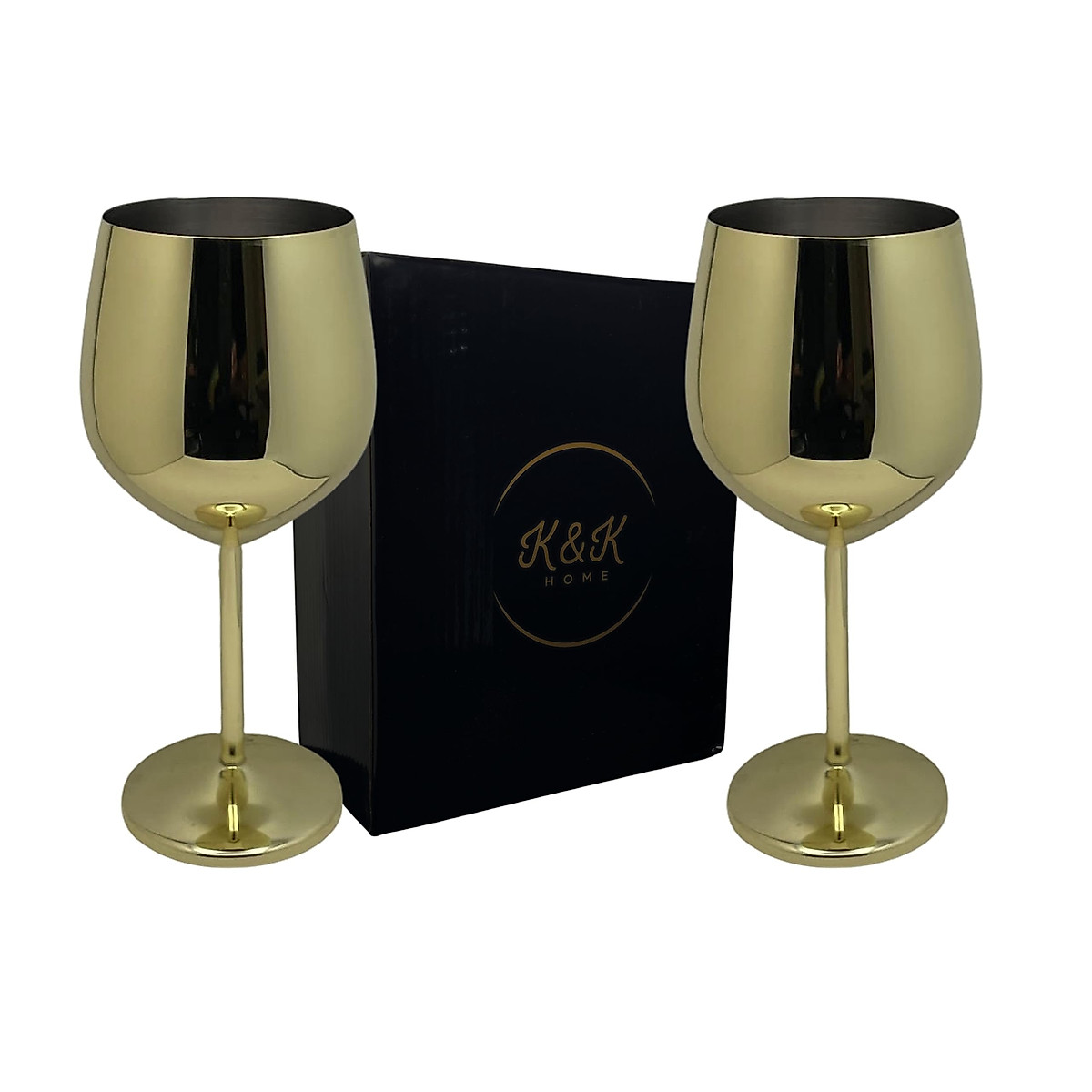 K&K Home Stainless Steel Unbreakable Gold Wine Glasses - oz - Set of 2 Colored, Elegant Metal Wine Goblets - Perfect for Outdoors, Weddings, and Parties - Unique Wine Gifts