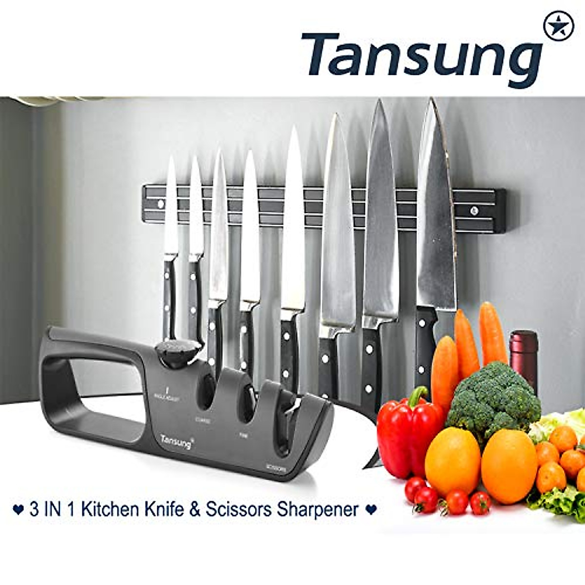 Knife Sharpener TANSUNG 3 Stage Kitchen Chef Knife and Scissor Sharpeners Restore Knives or Shears Blades Quickly Safely with Adjustable Angle Button for Various Household Knives Shear